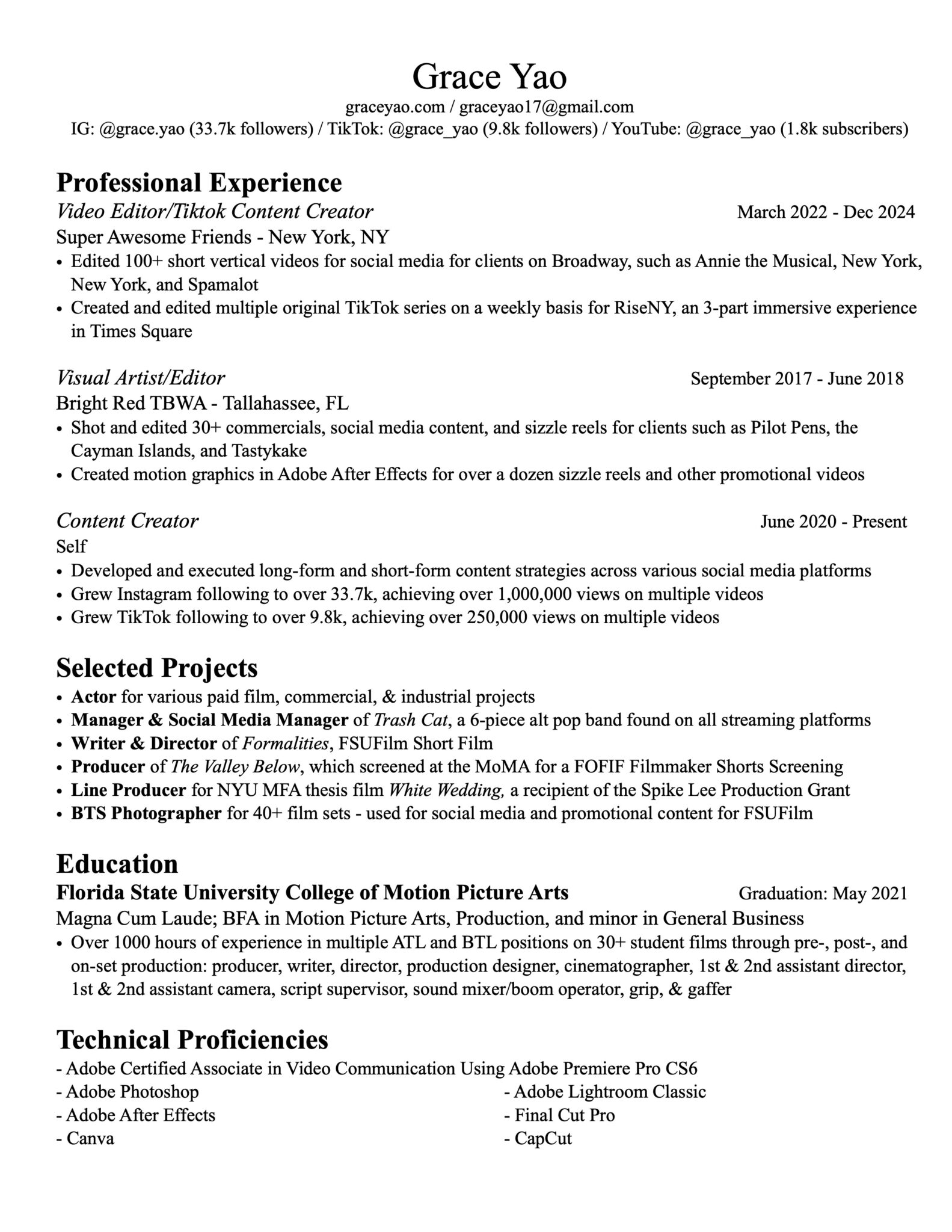 Resume - Grace Yao
